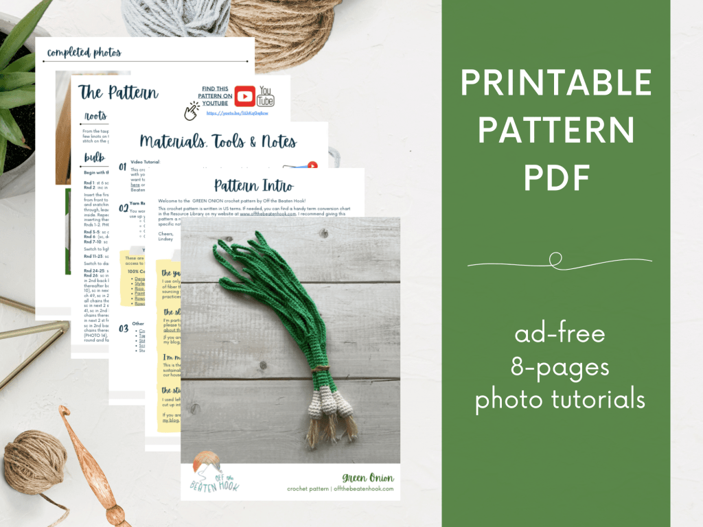 Green Onion Free Crochet Pattern + Video Tutorial - Off the Beaten Hook